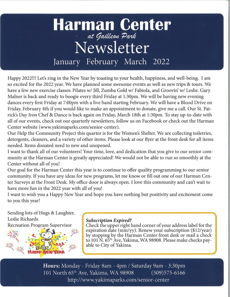 Newsletters | Yakima Parks and Recreation