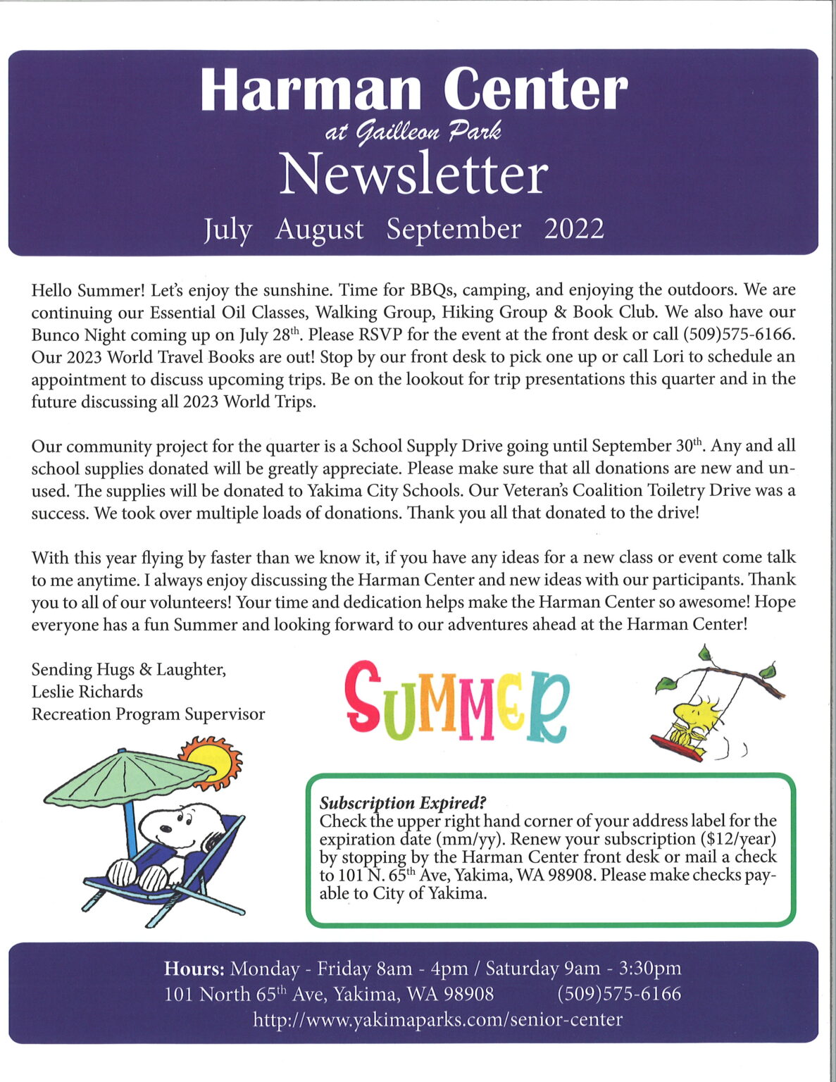 Newsletters | Yakima Parks and Recreation